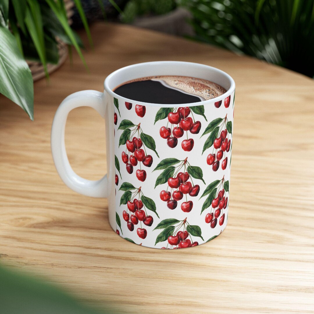 Cherries Ceramic Mug, Cute Fruit Design Coffee Cup, Kitchen Decor ...