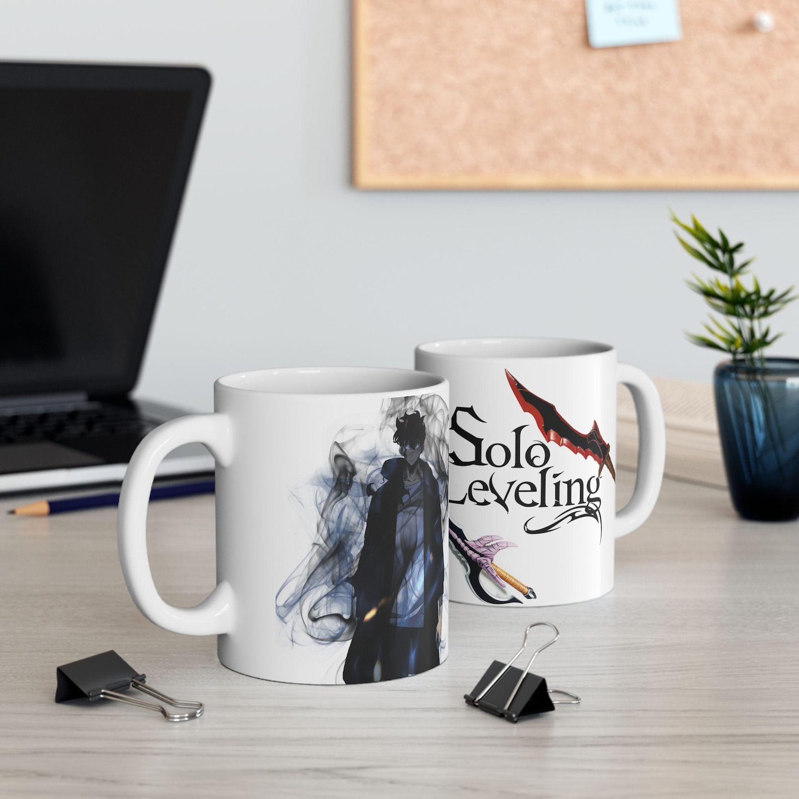 Sung Jin Woo Mug, Solo Leveling Design, Two Daggers, Anime Fan Gift ...