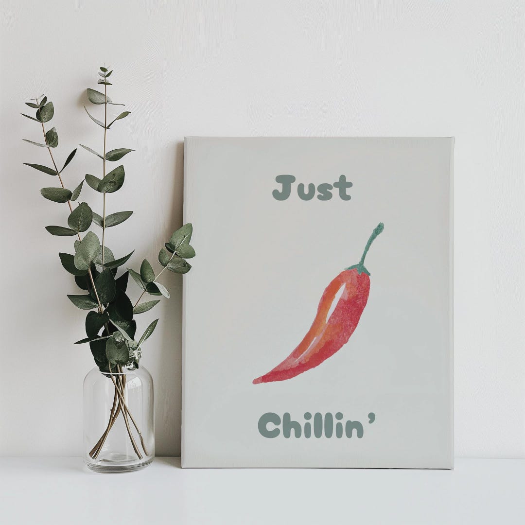 Just Chillin’ | Printable Wall Art | Watercolor Chili Pepper Illustration | Minimalist Kitchen ...