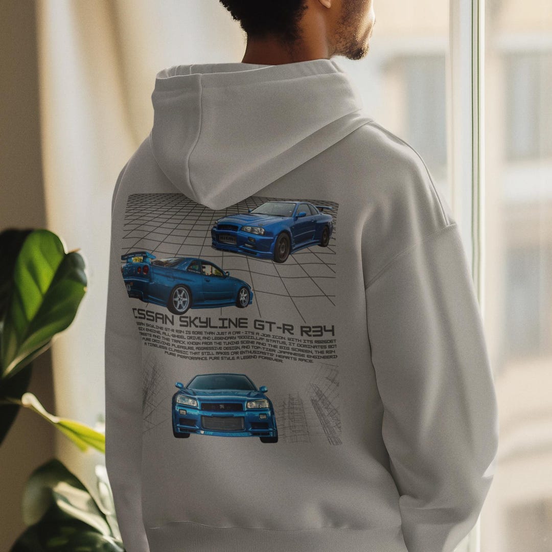 Oversize Nissan Skyline GT-R R34 Hoodie JDM Car Shirt Streetwear ...