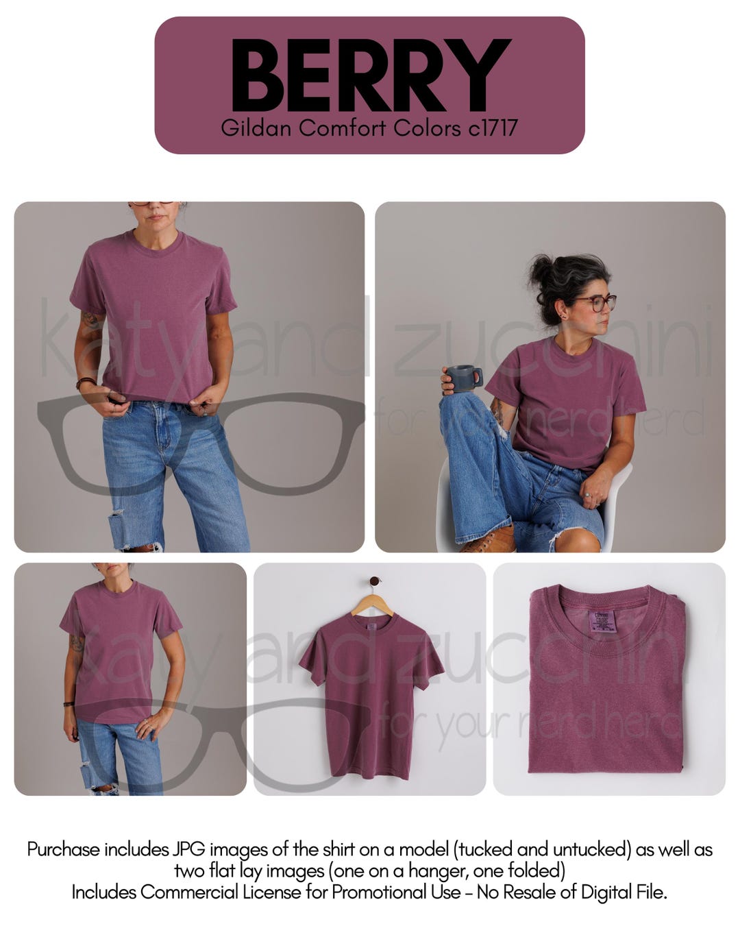 BERRY Mockup Digital Images for Gildan Comfort Colors C1717 BERRY Color ...