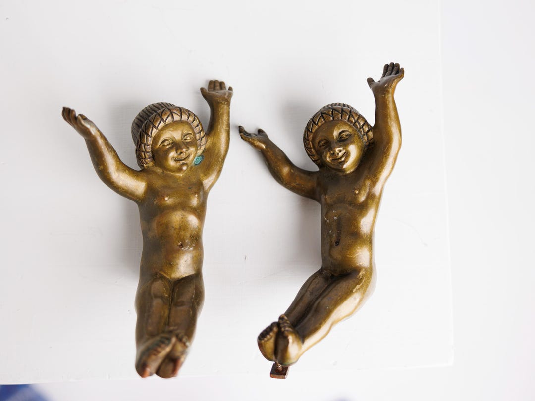 Heavy Vintage Antique Brass Cherubs Fat Babies With Mounting Screws ...