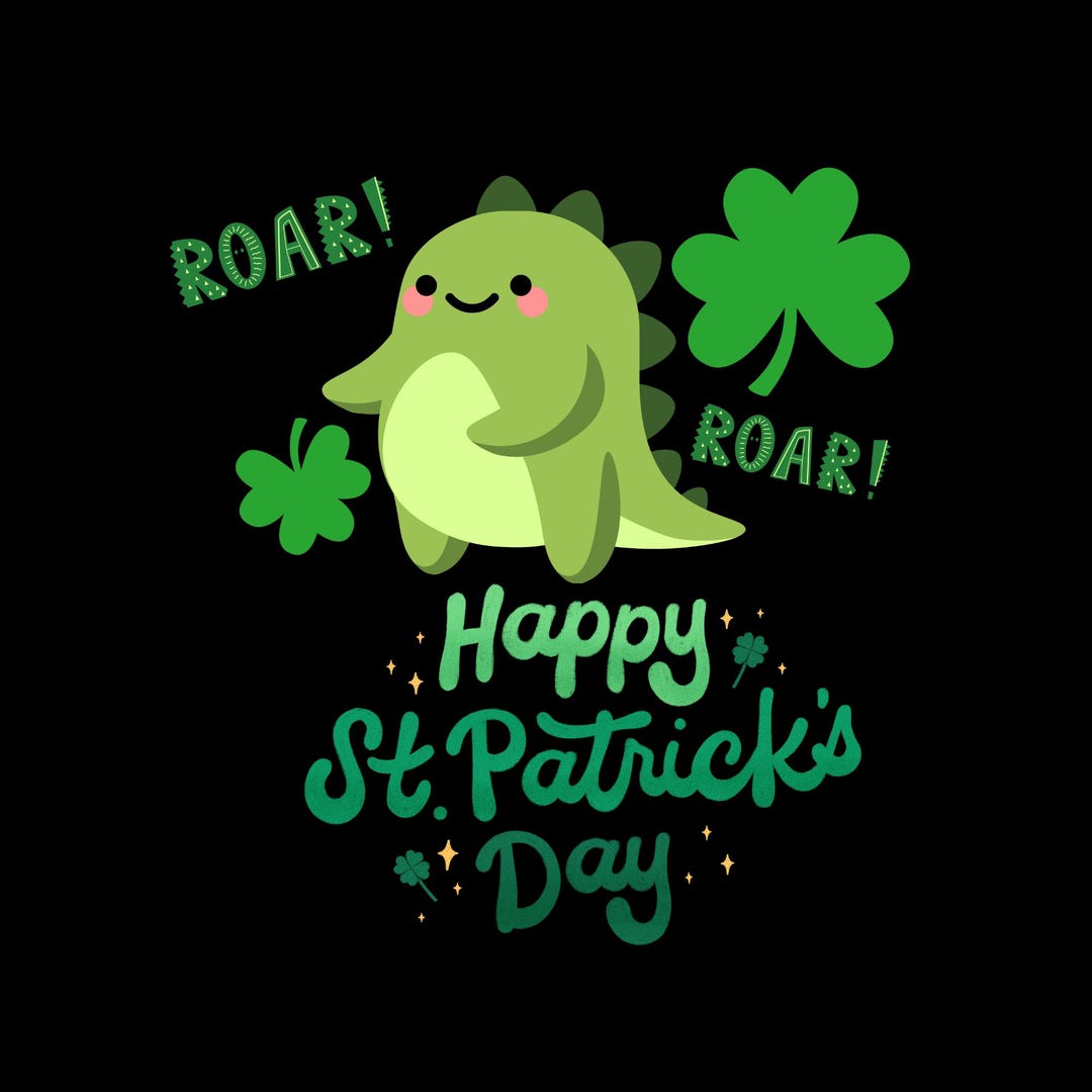 St. Patrick's Day Dino PNG | Cute Dinosaur Tee Design | Roar Shamrock ...