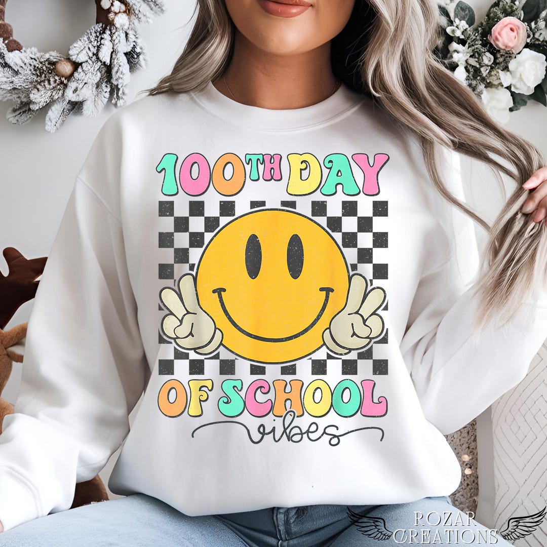 100th Day of School Vibes PNG Smiley Face & Peace Sign, Fun School ...