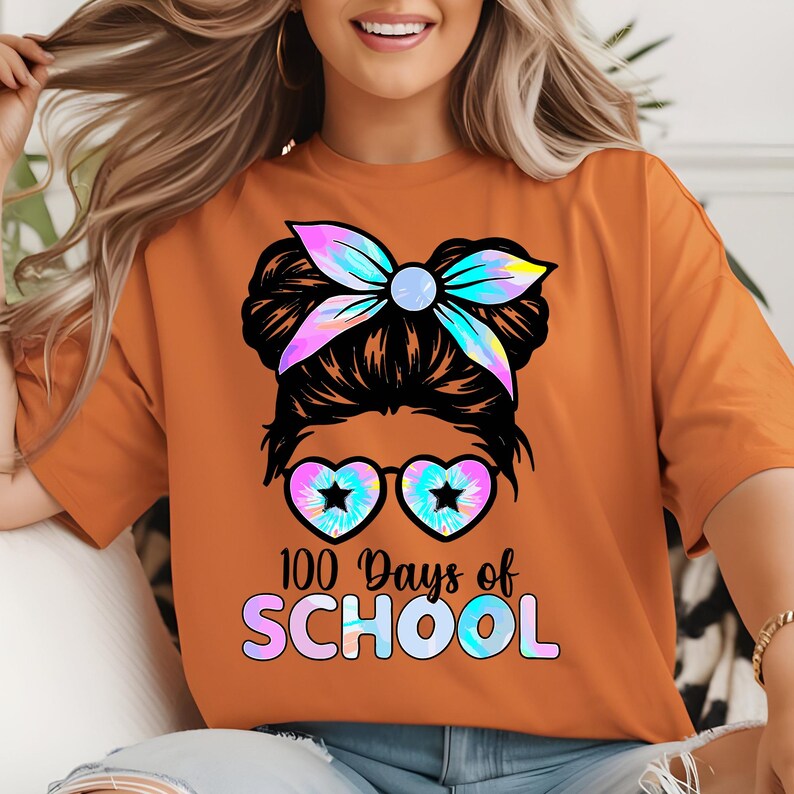 Pastel Tie-dye 100 Days of School PNG | Heart Glasses Tee Design | Cute ...