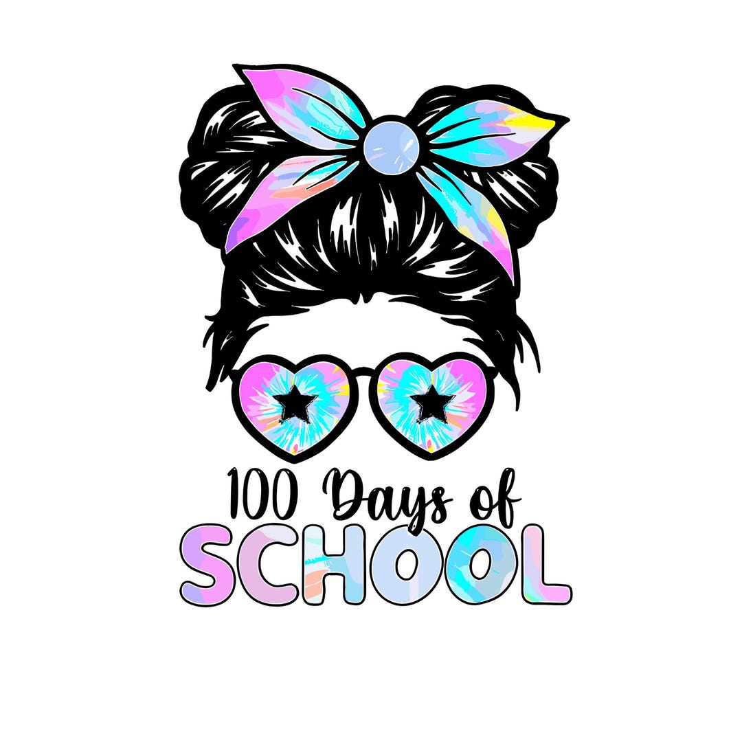 Pastel Tie-dye 100 Days of School PNG Heart Glasses Tee Design Cute ...