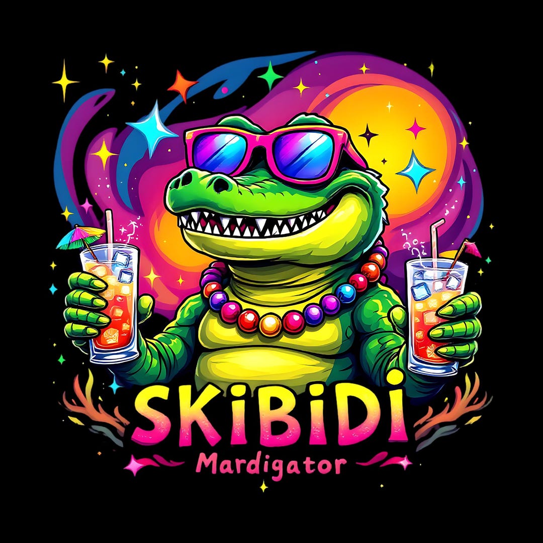 Funny Skibidi Mardigator Alligator Mardi Gras | Alligator With Drinks ...