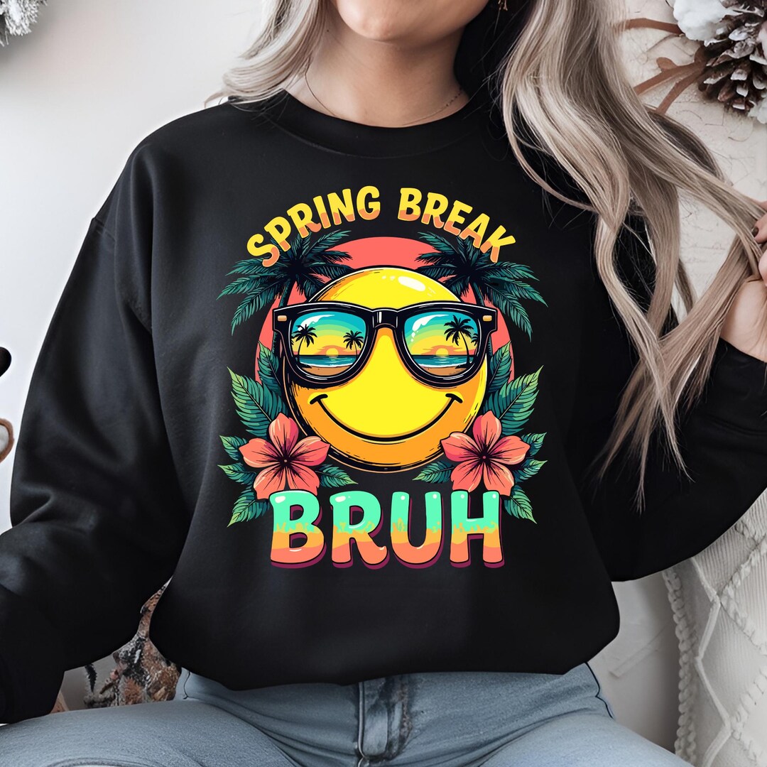 Spring Break Bruh PNG, Funny Beach Vacation Clipart, Retro Smiley Face ...