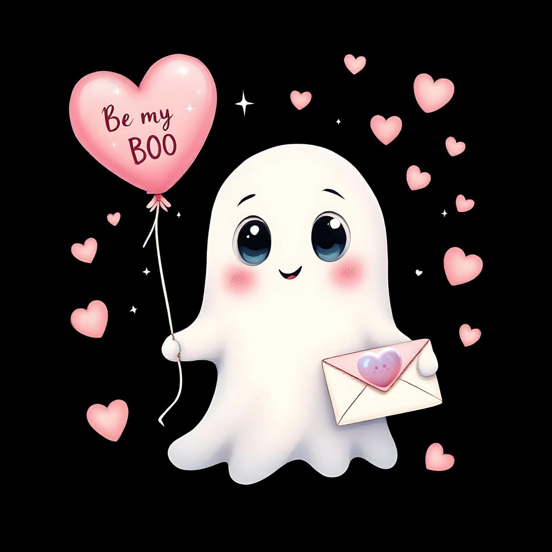 Cute Ghost Holding "be My Boo" Heart Balloon – PNG Design for T-shirts ...