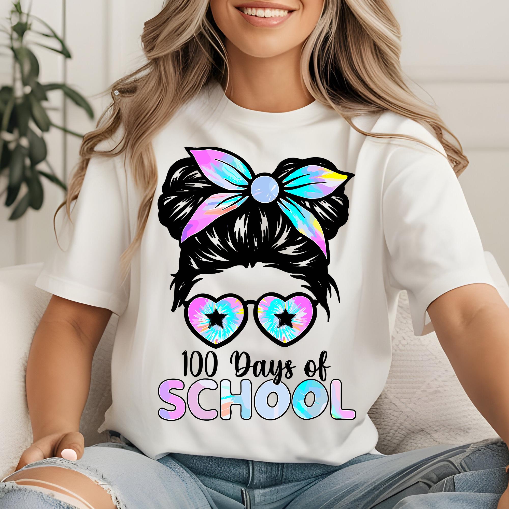 Pastel Tie-dye 100 Days of School PNG | Heart Glasses Tee Design | Cute ...