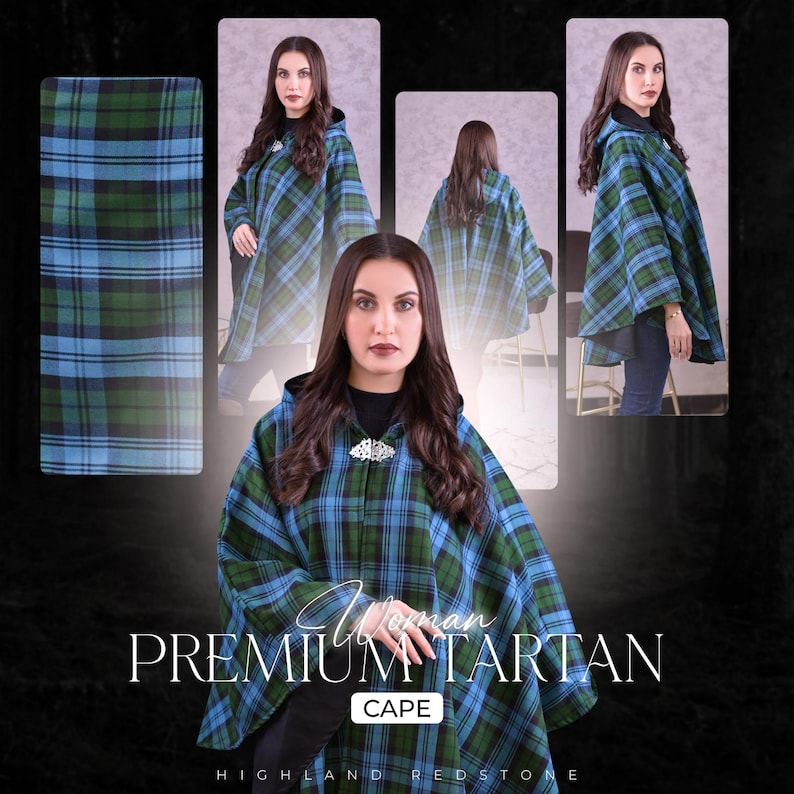 Women's Vintage Plaid Knitted Scottish Cape Traditional Cardigan ...