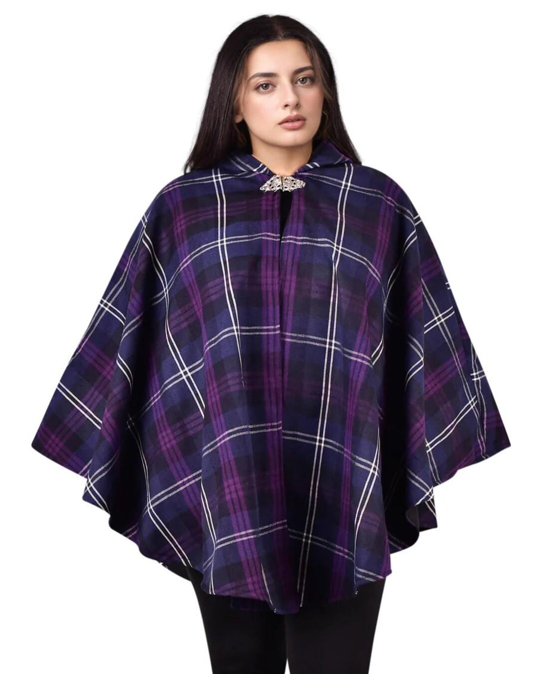 Women's Vintage Plaid Knitted Scottish Cape Traditional Cardigan ...