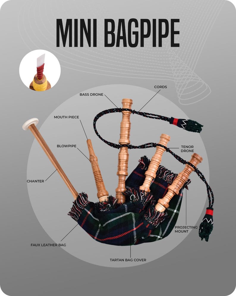 Scottish Mini Miniature Bagpipe, Rosewood Bagpipe for Beginners ...