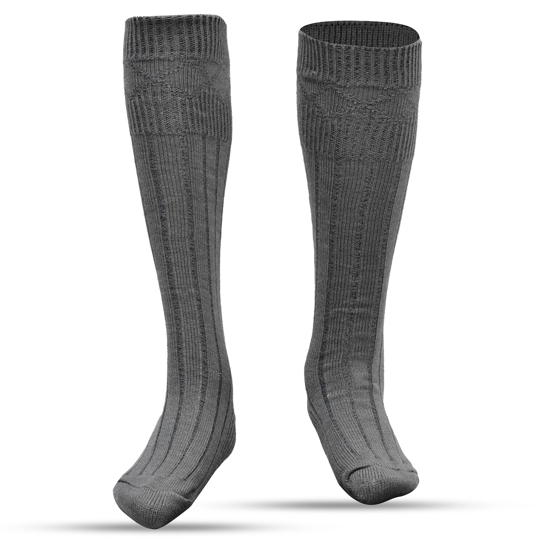 Men's Scottish Wool Blend Kilt Socks – Wide Calf Grey Ribbed Hose - Etsy