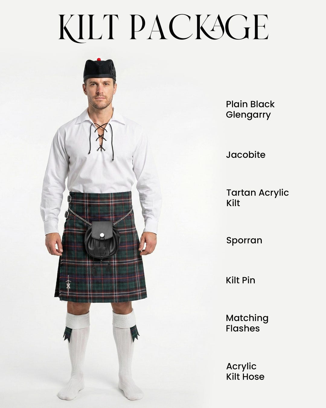 Kilt for Men Package Included Acrylic Kilt Robbroy Sporran Jacobite ...