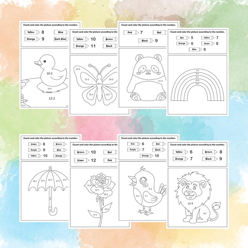 Subtraction Color by Number Worksheets | 1st Grade Math Coloring Pages ...