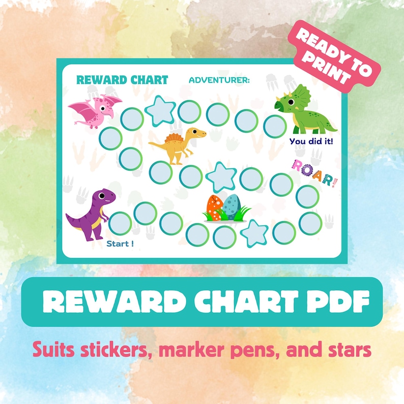 Dinosaur Reward Chart for Kids Printable Toddler Behavior Tracker Fun ...