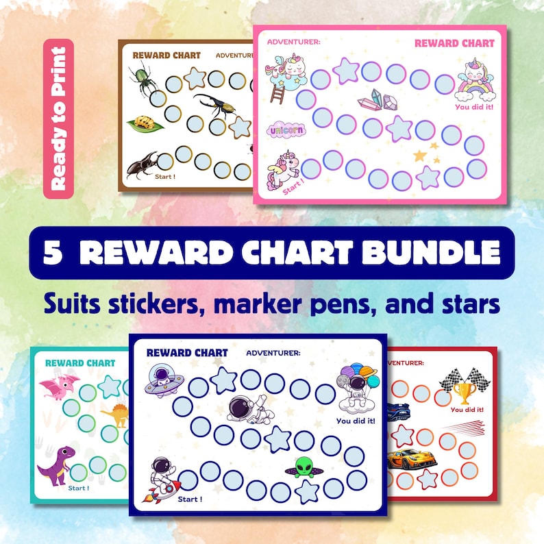 5 Reward Chart Bundle Kids Printable Toddler Behavior Chart Potty Chart ...