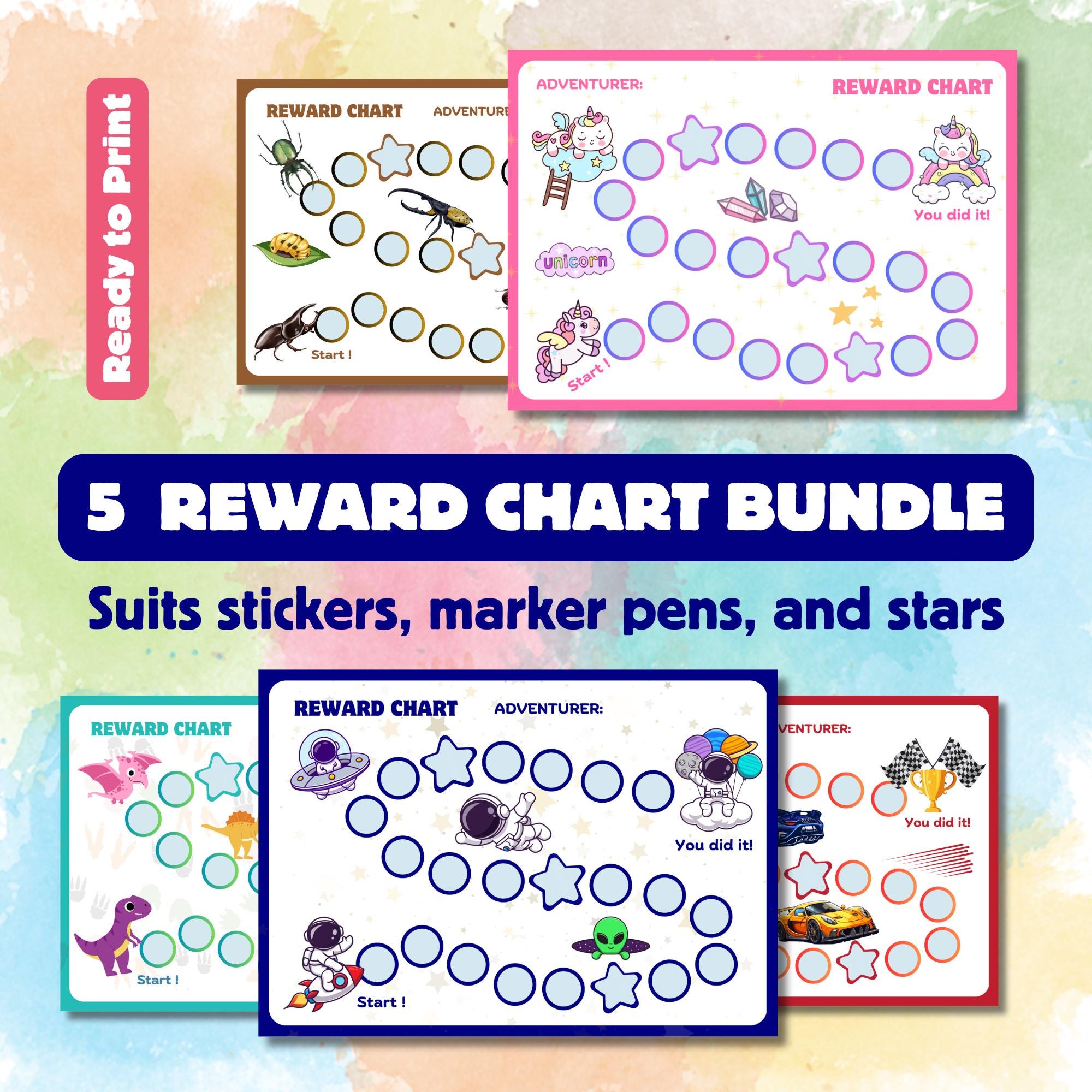 5 Reward Chart Bundle Kids Printable Toddler Behavior Chart Potty Chart ...