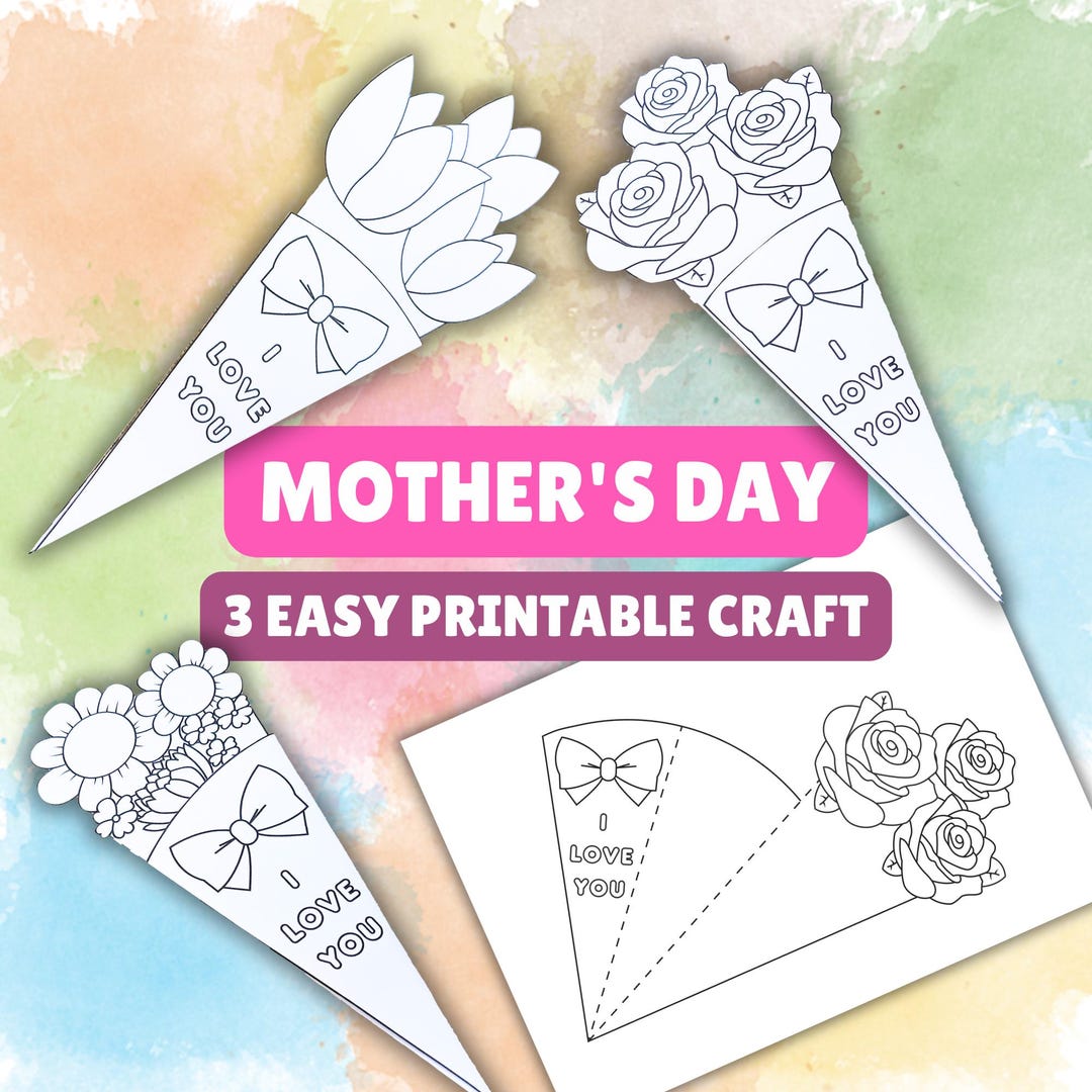 Mother's Day Flower Bouquet Coloring Card: Kids DIY Craft (PDF) - Etsy