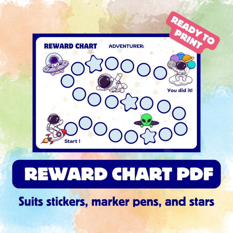 Astronaut Reward Chart for Kids Printable Toddler Behavior Chart PDF ...