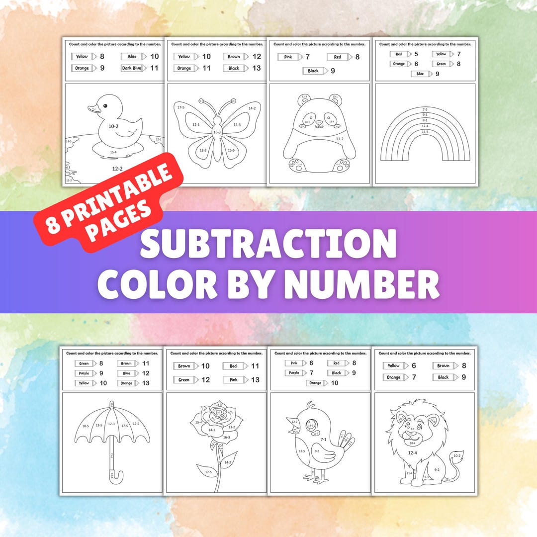 Subtraction Color by Number Worksheets | 1st Grade Math Coloring Pages ...