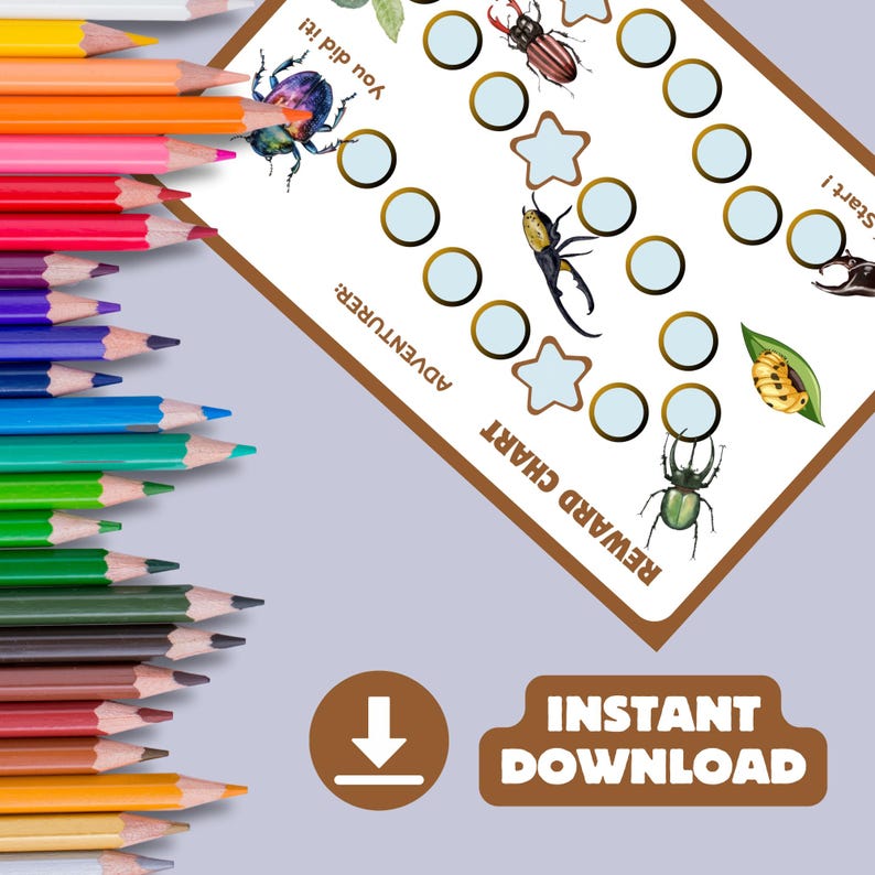 Beetle Themed Reward Chart for Kids Printable Behavior Tracker Fun ...