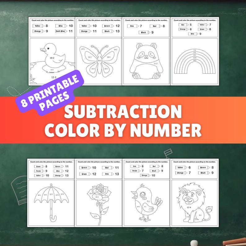 Subtraction Color by Number Worksheets | 1st Grade Math Coloring Pages ...