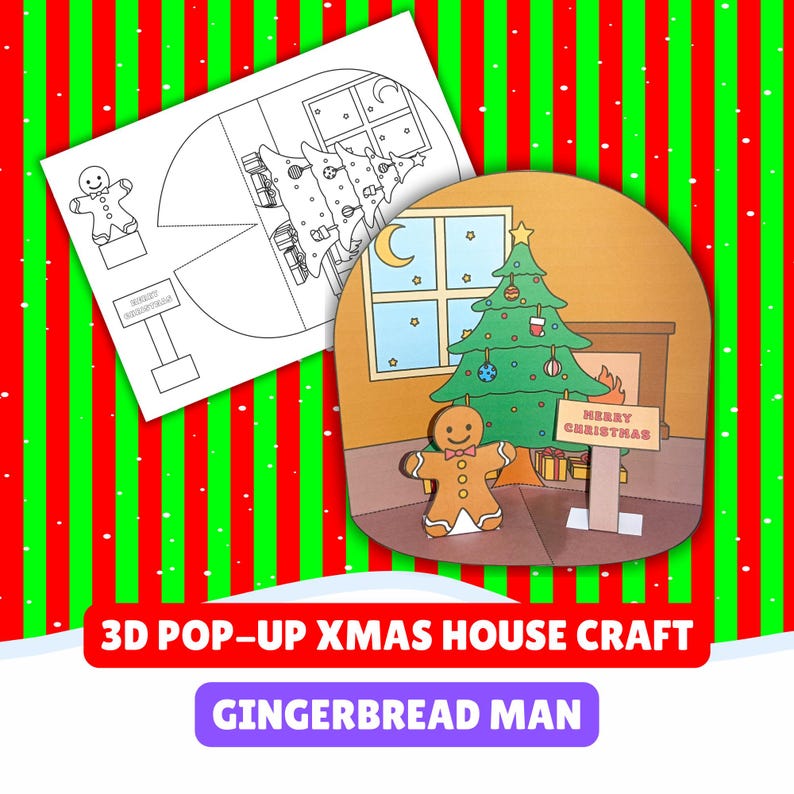 3D Gingerbread Man Pop-up Christmas House Craft Printable Holiday ...