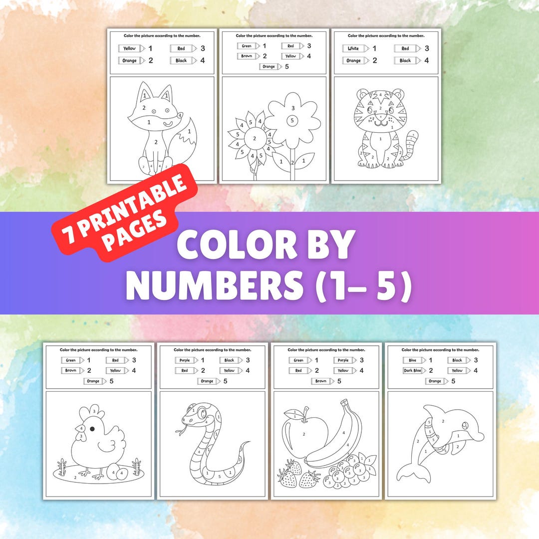 Color by Number 1–5 Kindergarten Worksheets | Animal Math Coloring ...