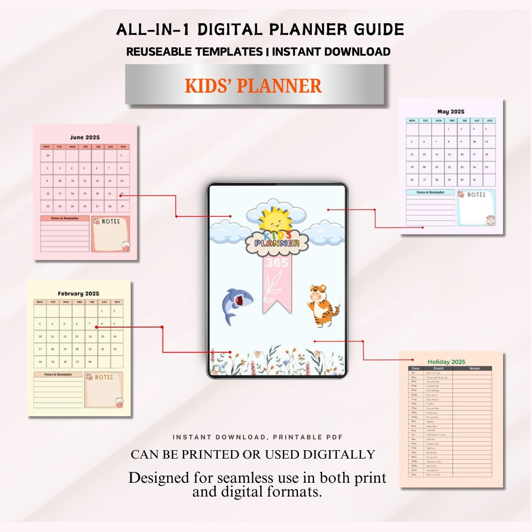 Kids Planner 365 Days, Daily Planner for Children, Yearly Agenda ...