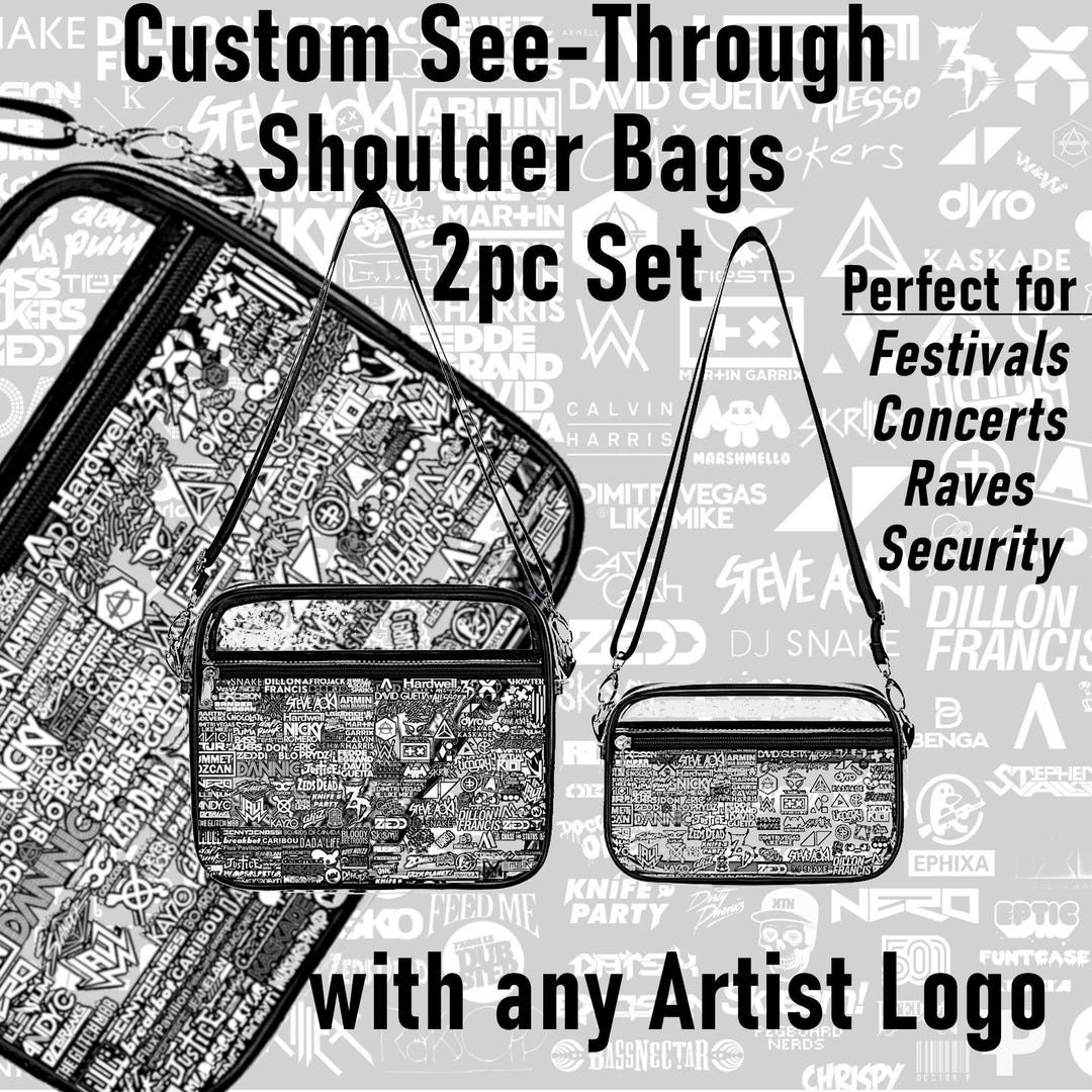 Custom EDM Artis Logos Transparent Crossbody Shoulder Bag 2-piece Set ...