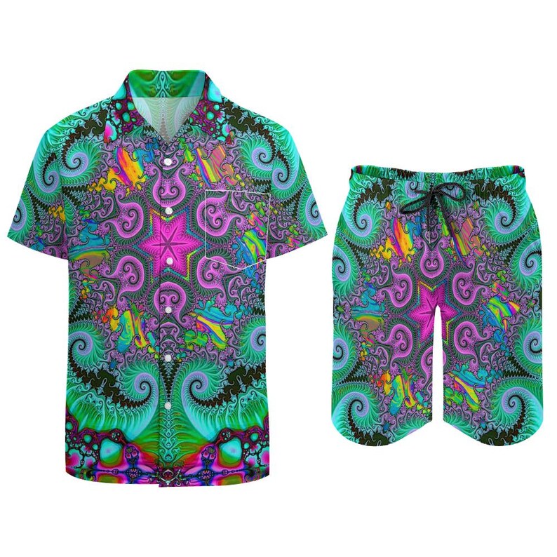 Fractals Men's 2pc Rave Outfit, Psychedelic Matching Shirt and Shorts ...