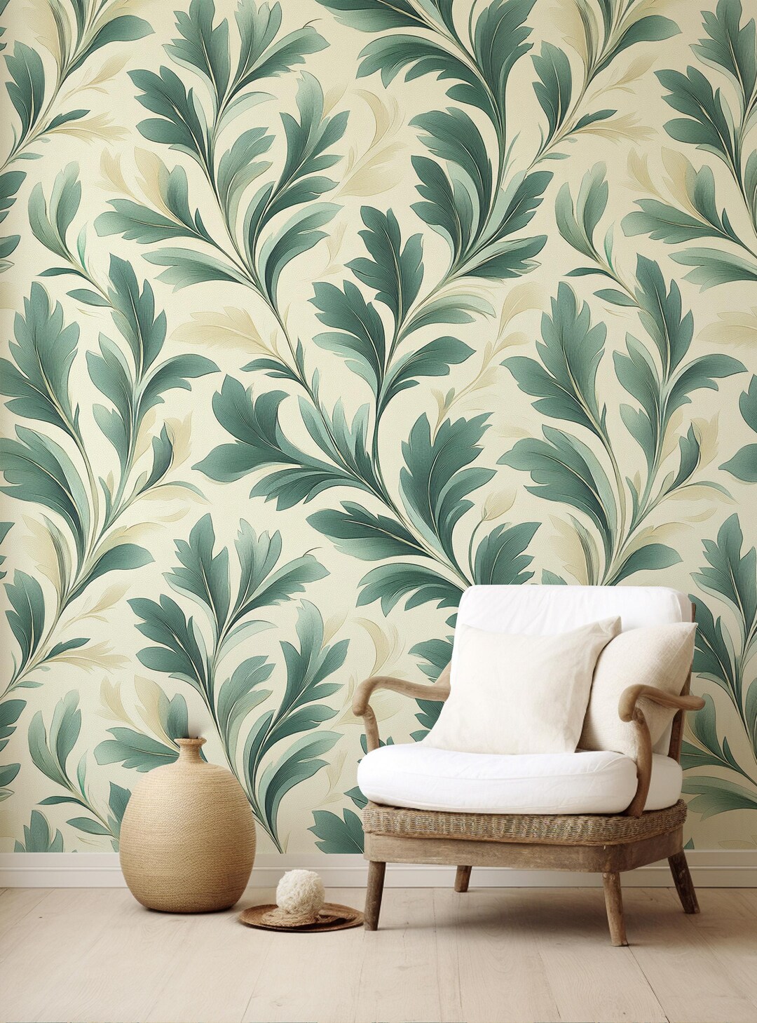 Green Leaf Pattern Wallpaper| Peel and Stick Wallpaper | Removable ...