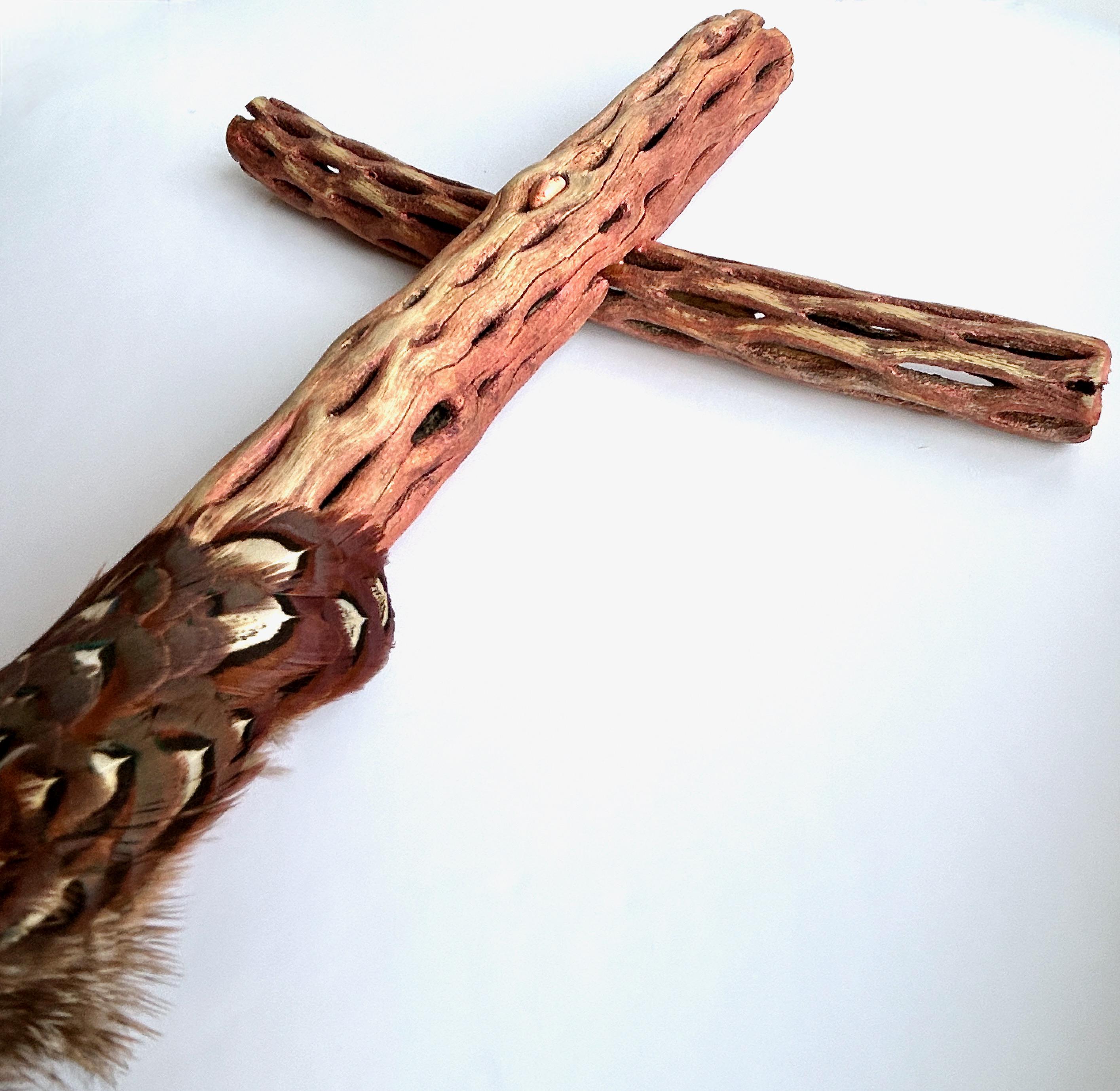Handmade Cholla Cross Natural Southwestern Feather Leather Wrapped Gem ...