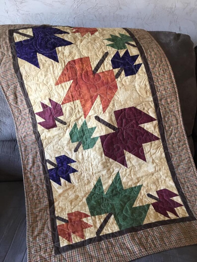 Fall Table Runner Quilted, Handmade Fall Leaf Table Runner, Quilted Fall Leaf Table Topper ...