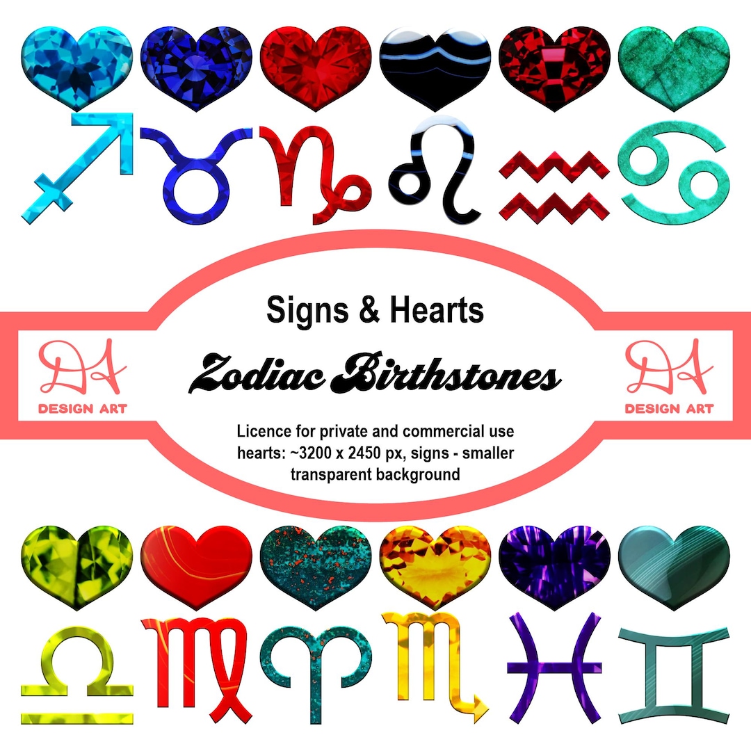 Zodiac Birthstone Hearts and Signs, Large Pngs With Transparent ...