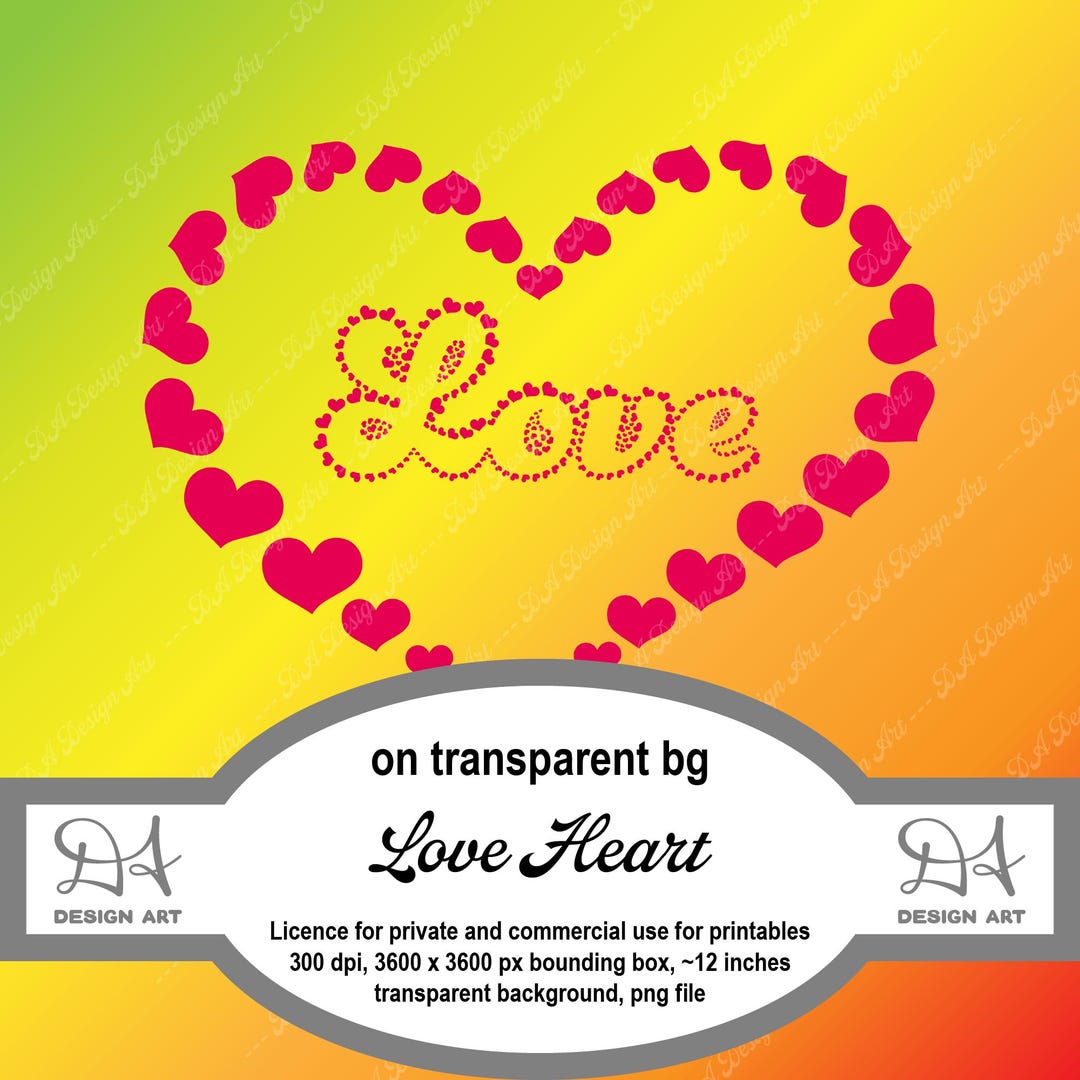 Printable Love Heart Design Made of Small Hearts, Png on Transparent Bg ...