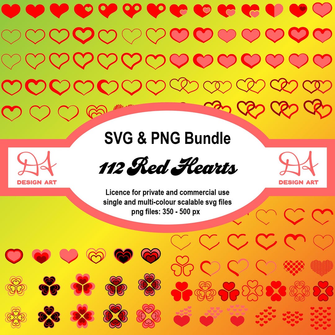 112 SVG & PNG Red Heart Bundle, Scalable Single and Multi-colour Svgs ...
