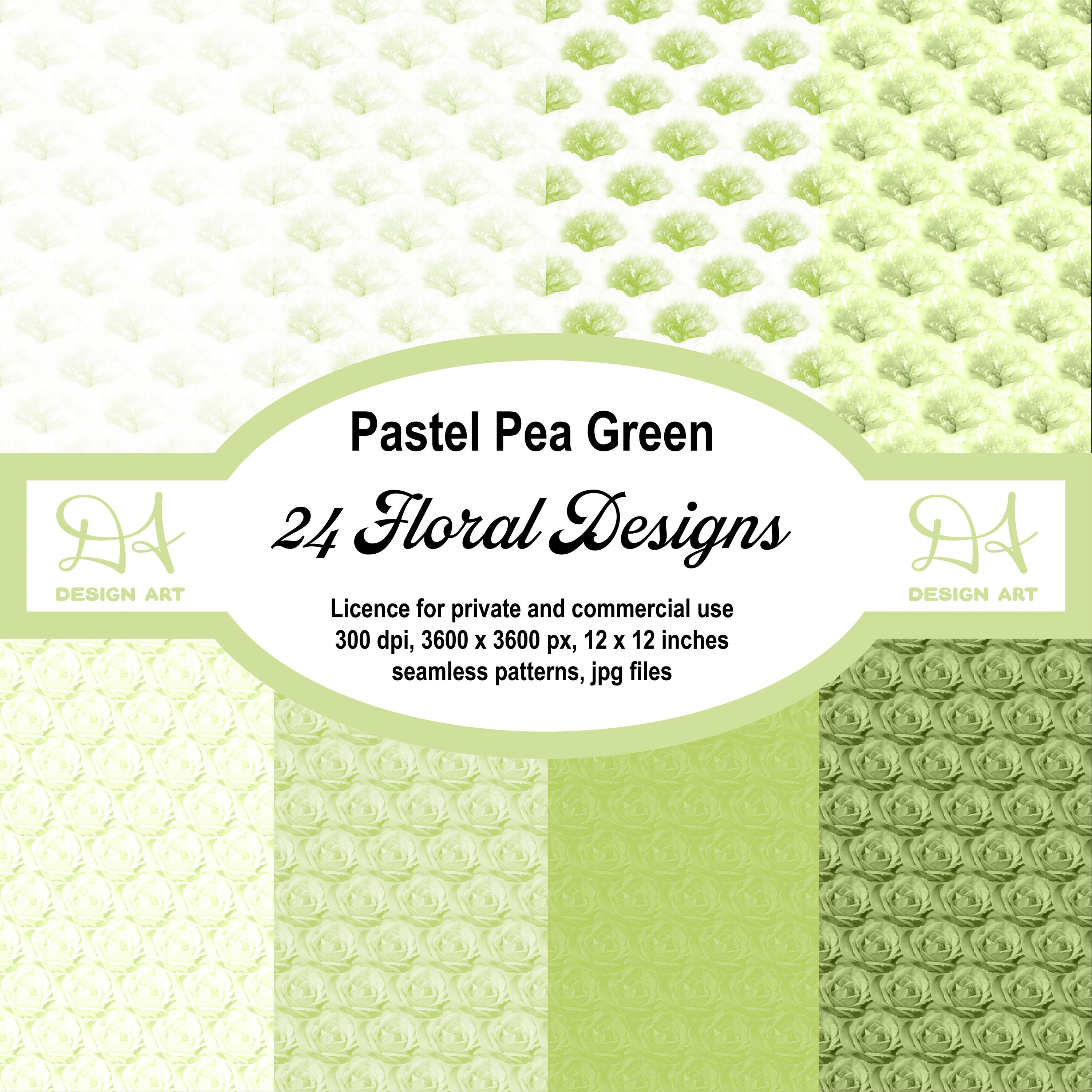24 Floral Designs in Pastel Pea Green, Seamless Pattern, 3600x3600 Px ...