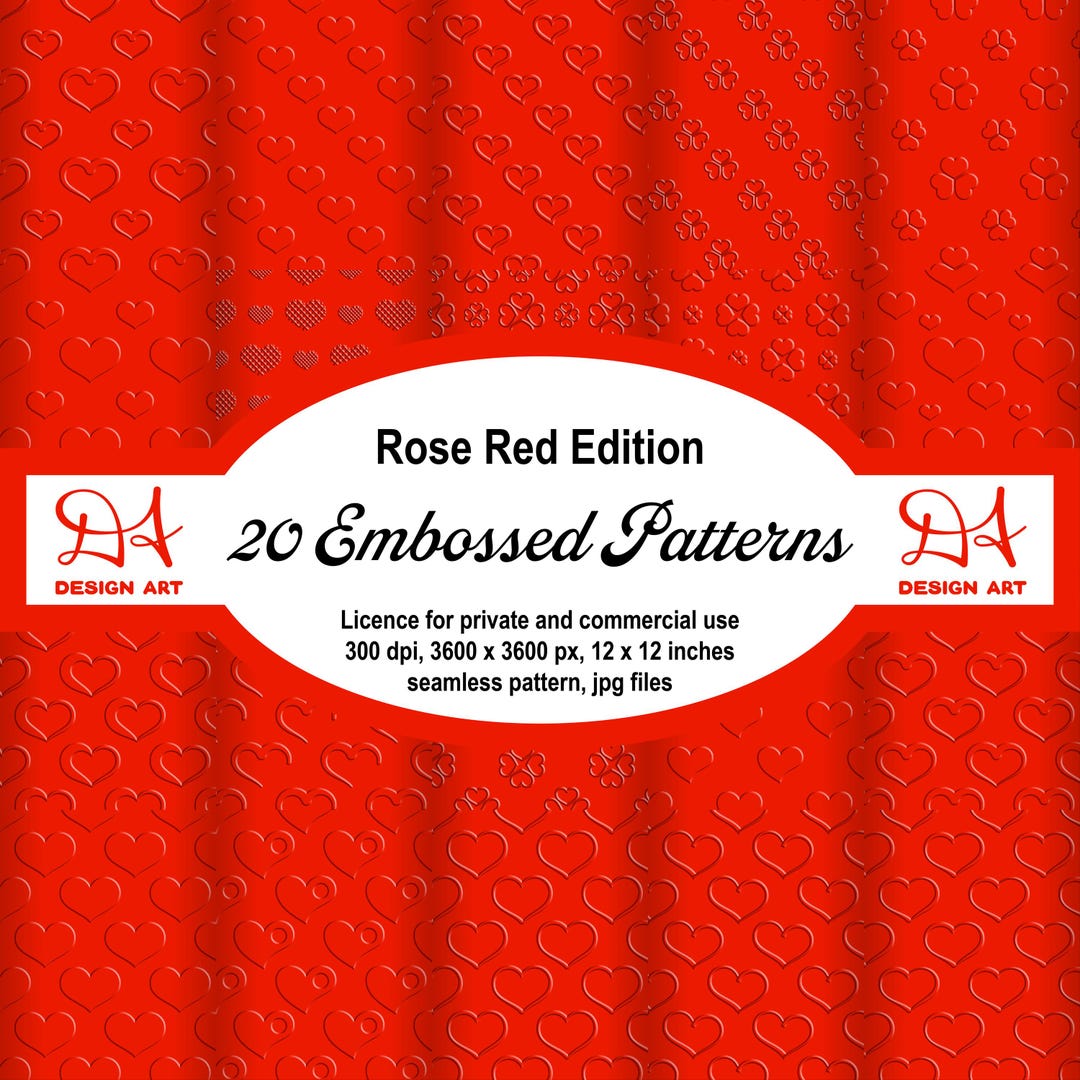 20 Embossed Patterns - Rose Red Edition, Seamless Patterns, Jpg Files ...