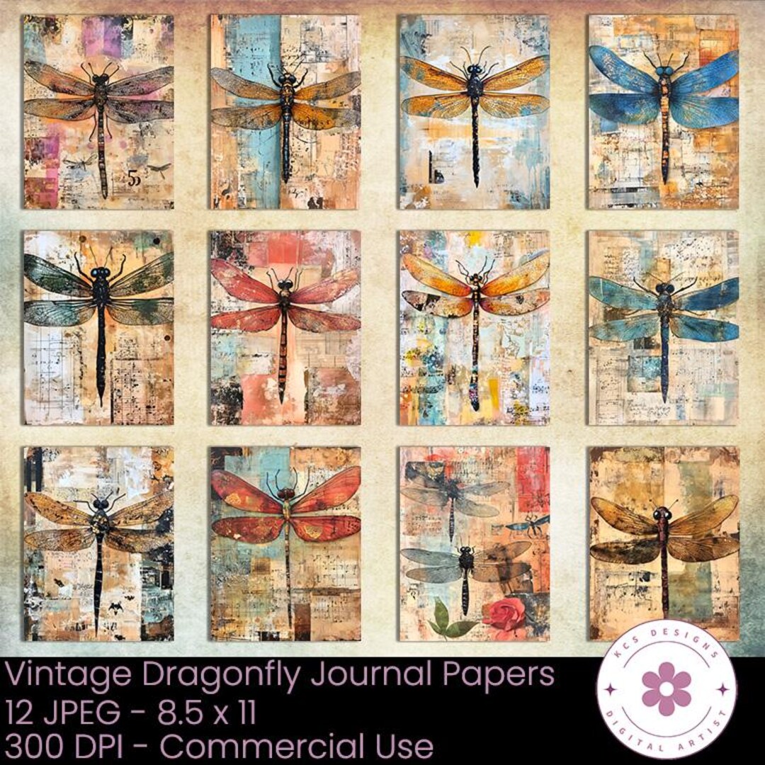 Vintage Dragonfly Journal Papers, Printable Paper, Digital Paper ...