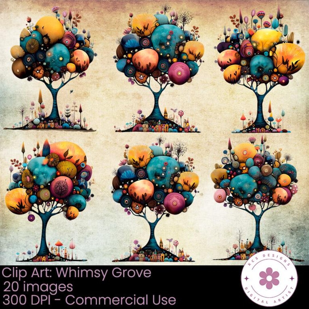 Whimsical Tree Clip Art, Fantasy Forest Illustrations (digital Download ...