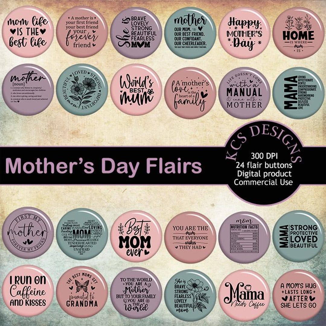 Mother's Day Buttons, Digital Flair, Printable Flair, Scrapbook Brads ...