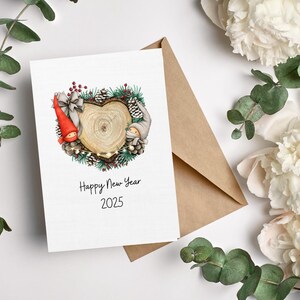 New Year 2025 Greeting Card Wooden Heart Design With Winter Touches ...