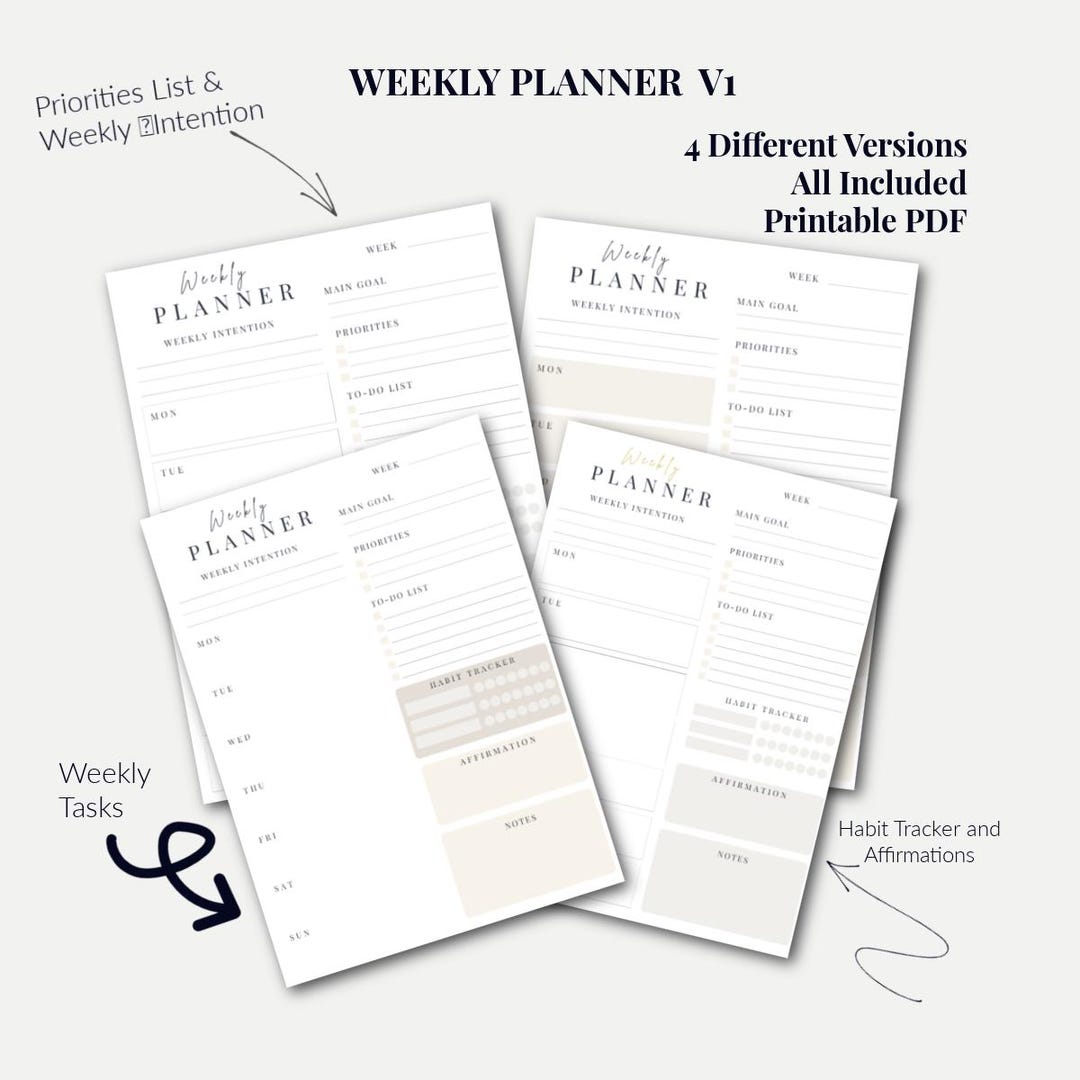 Week on One Page, Weekly Planner Printable Full Page, Printable Weekly ...