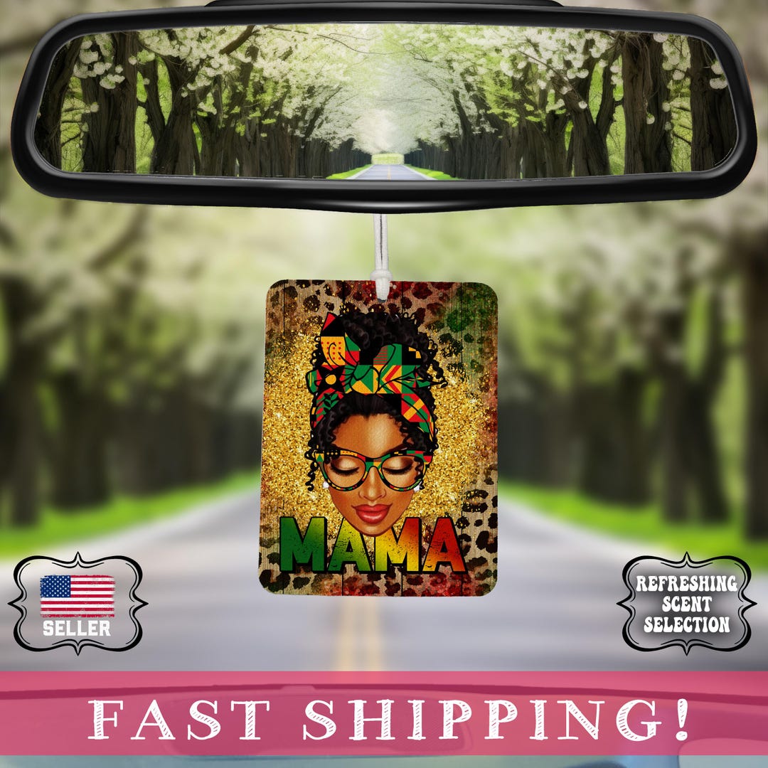 Car Air Freshener- African Messy Bun Mama Car Freshie | Leopard Print ...