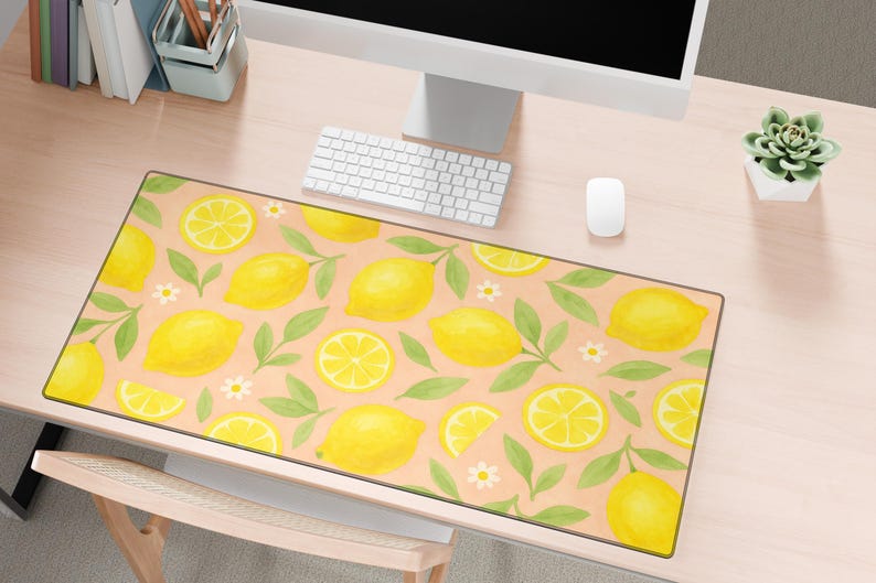 Lemon Pattern Large Mouse Pad Aesthetic Desk Mat for Summer Office ...