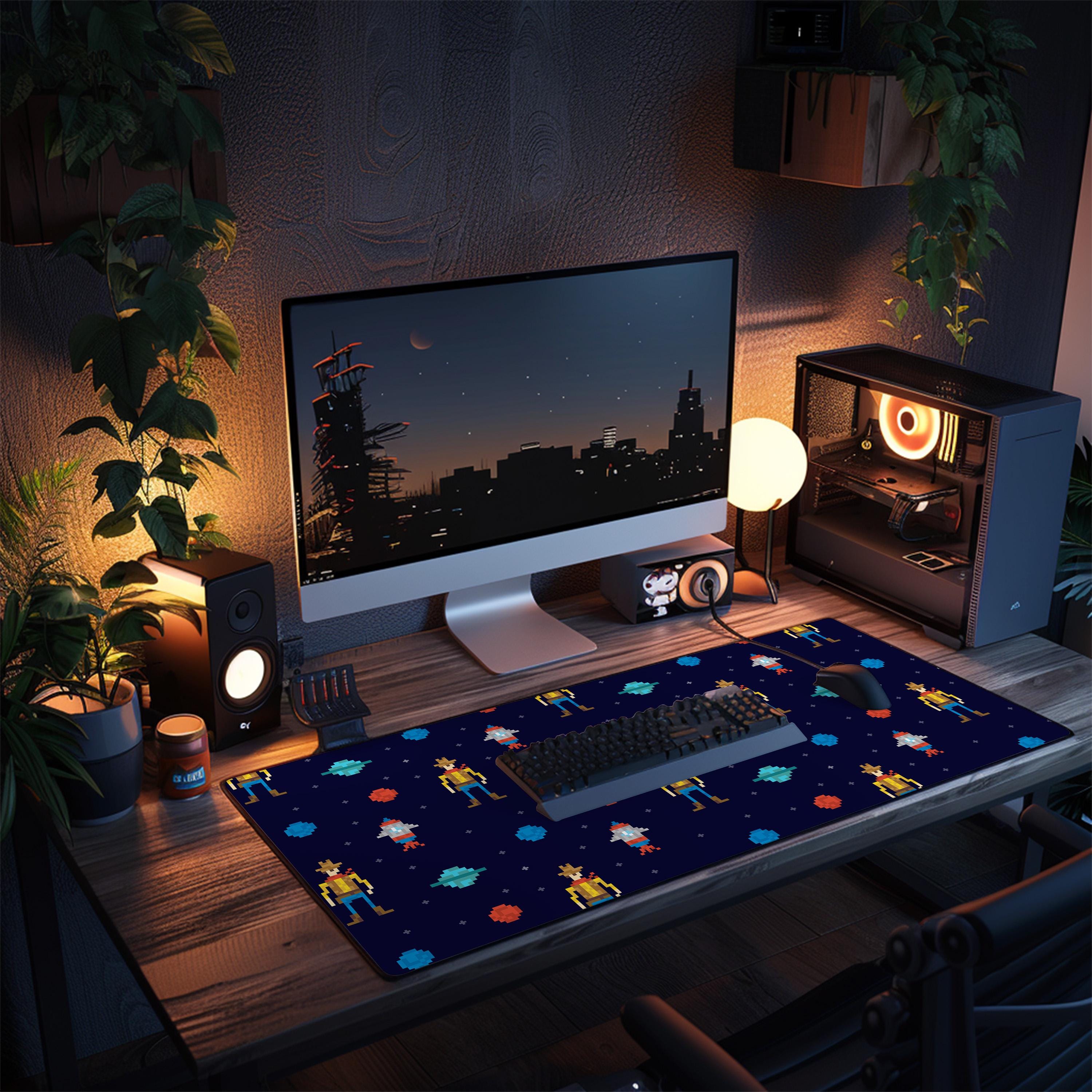 Pixel Western Gaming Desk Mat Retro Arcade Theme Large Keyboard Pad for ...