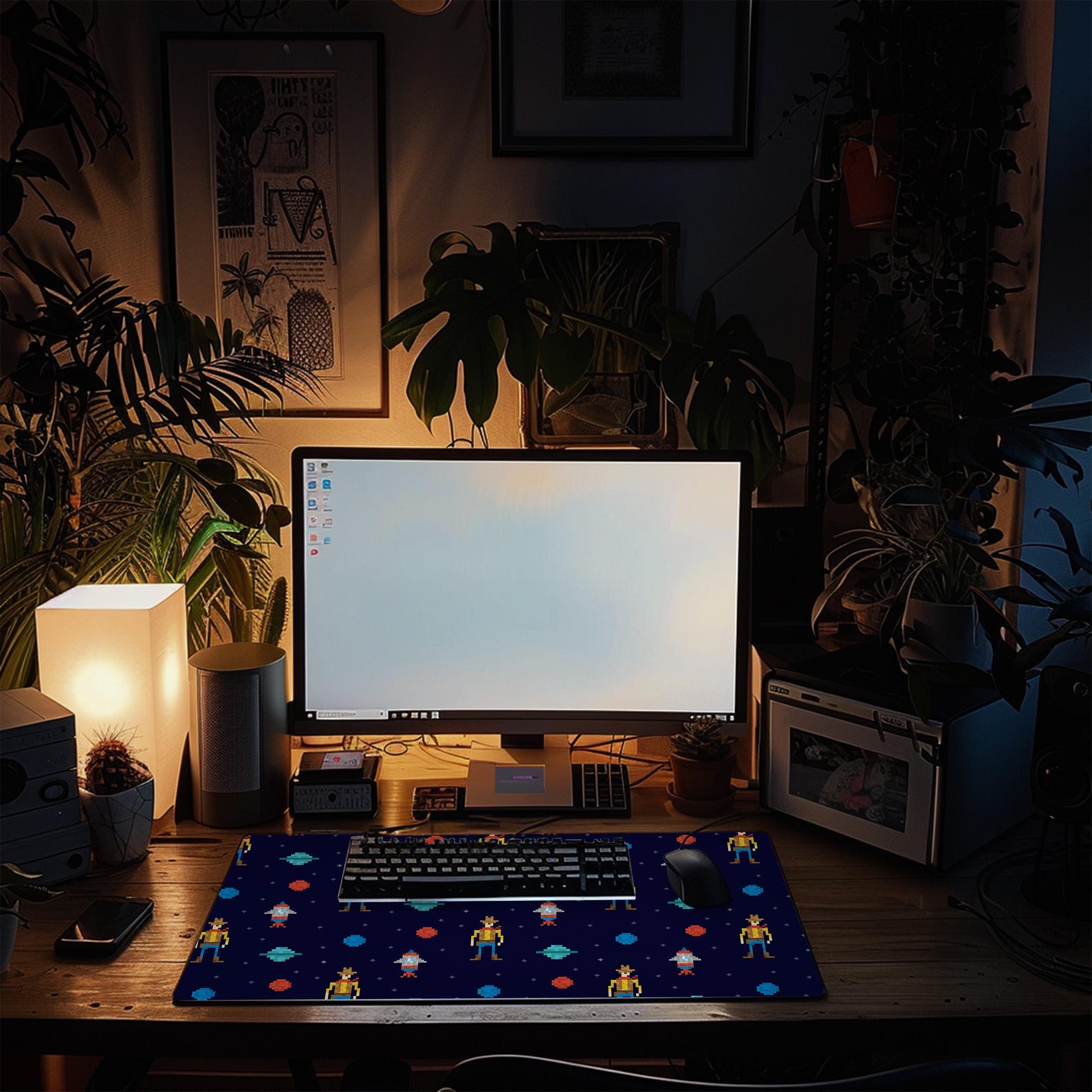 Pixel Western Gaming Desk Mat Retro Arcade Theme Large Keyboard Pad for ...